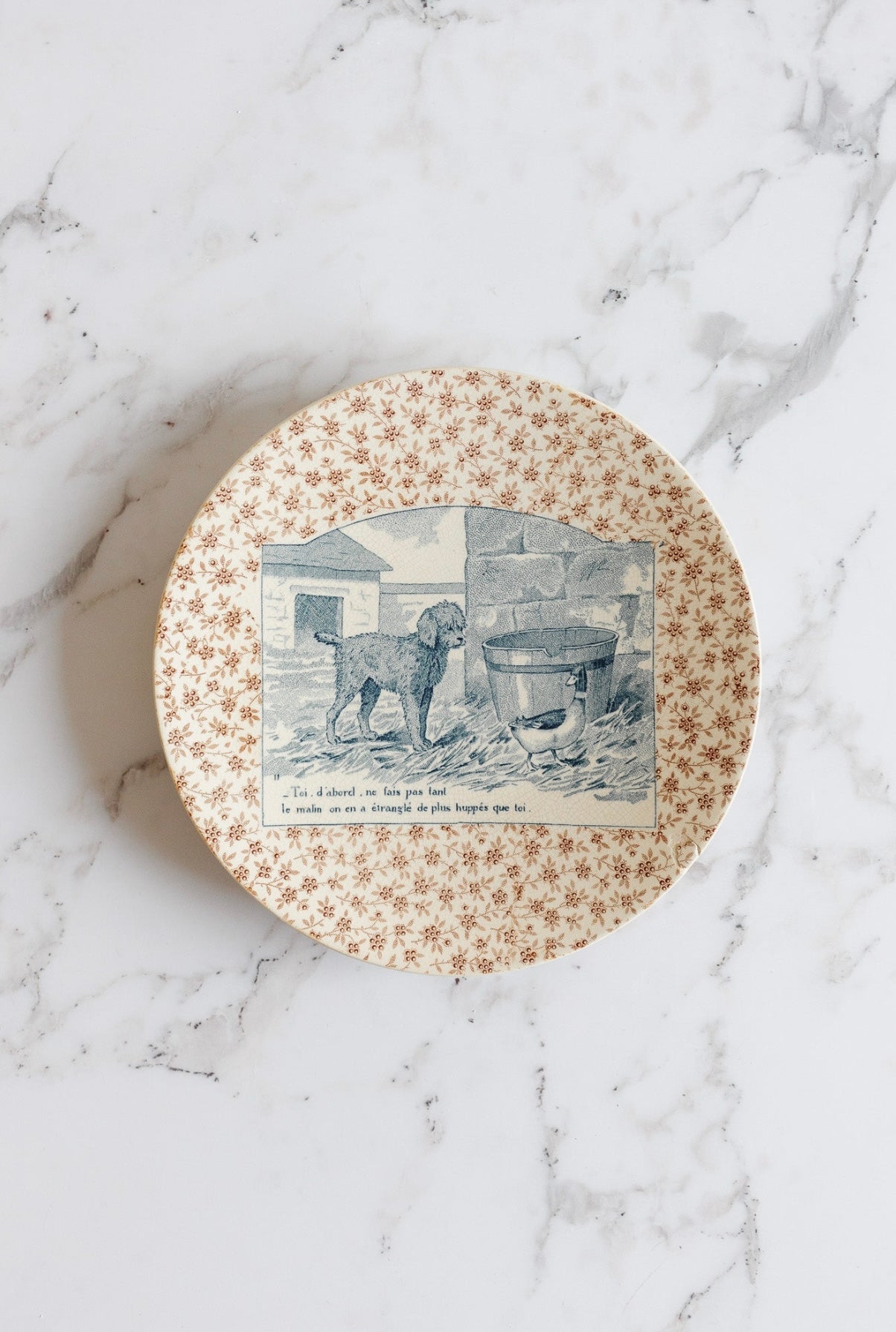 rare 19th century French Sarreguemines ironstone “talking plate” – Joliette