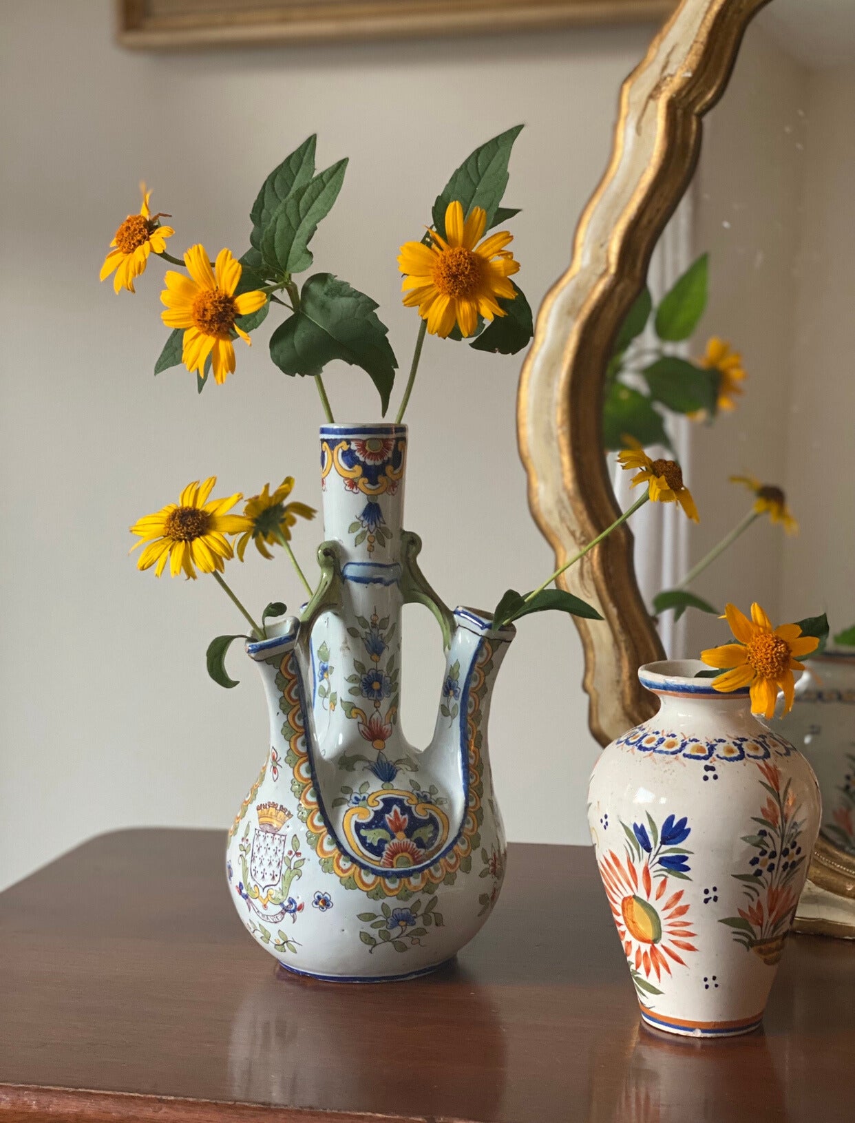 rare 19th century French Rouen pottery heraldic tulipiere – Joliette