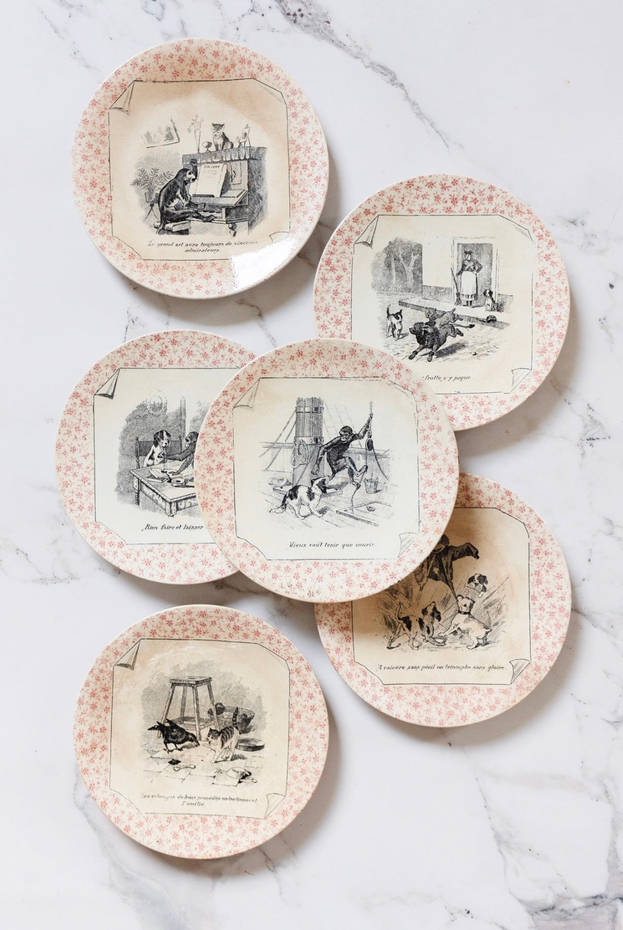 rare antique french "Perse" Sarreguemines talking plates, set of 6 ...