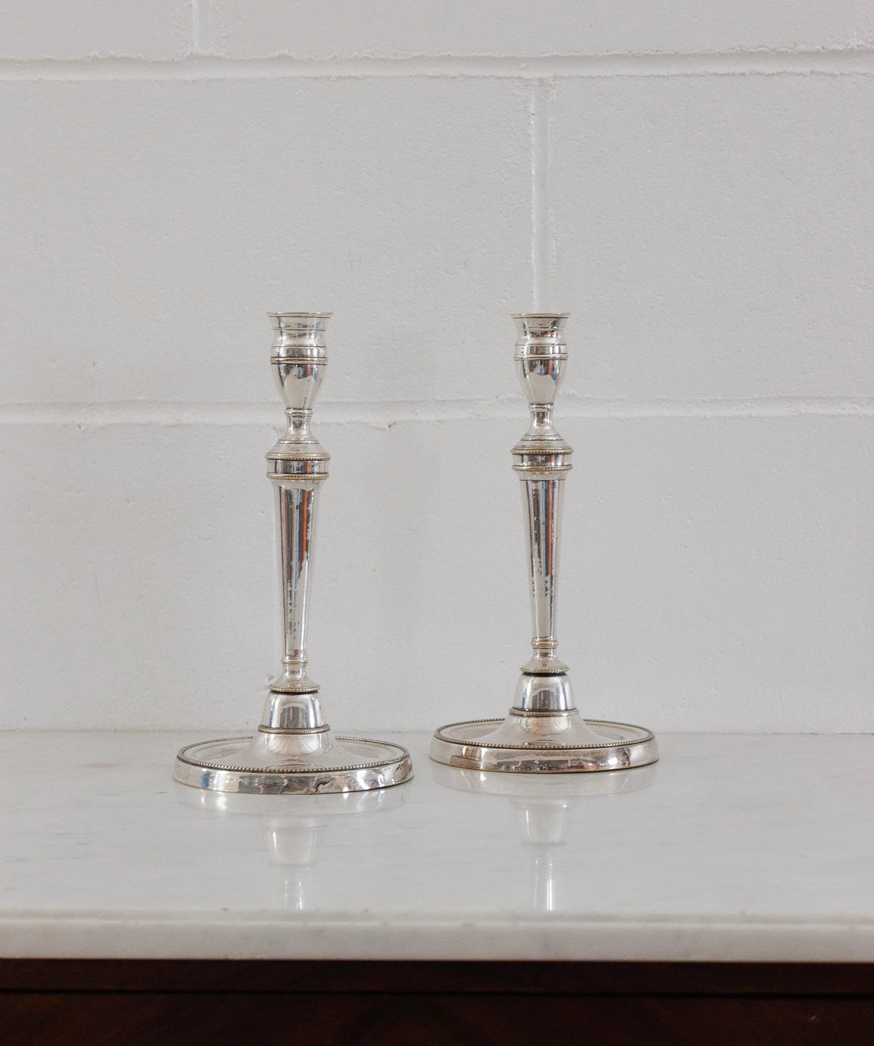 pair of antique french silver plated candlesticks – Joliette