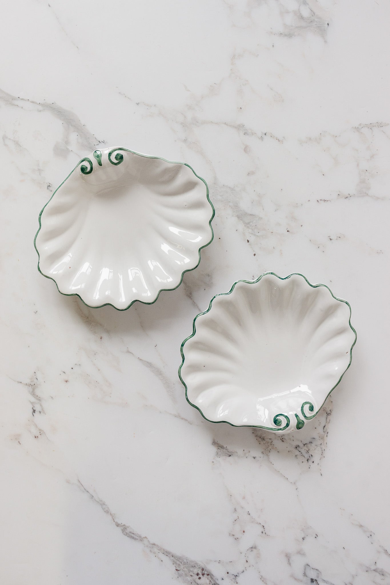 vintage French green and white shell plates – Joliette