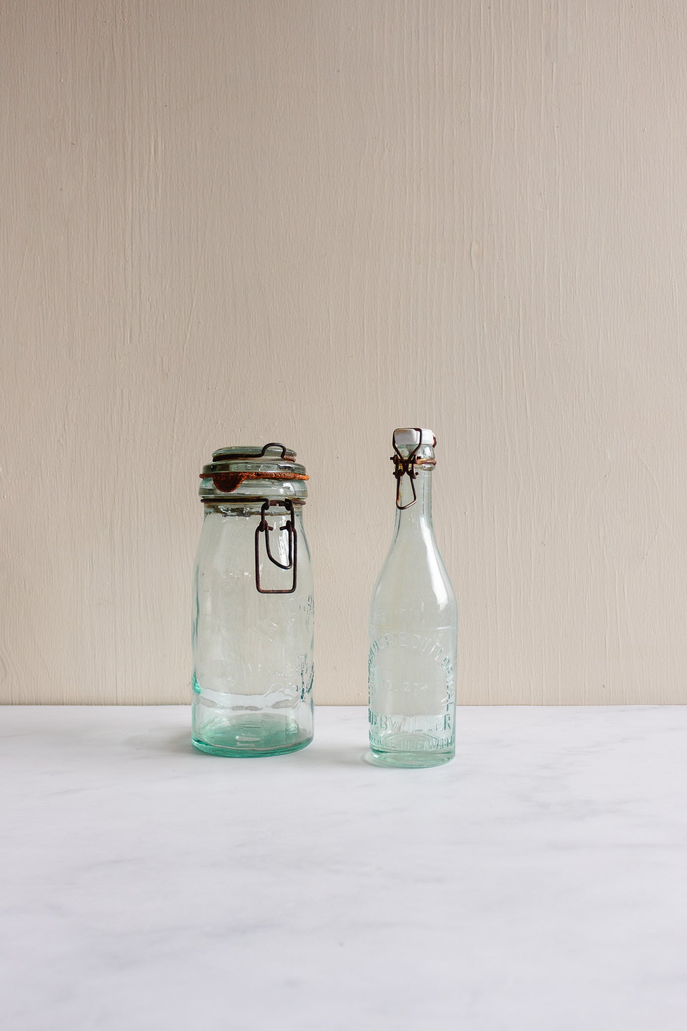 set of classic vintage French green glass vessels – Joliette