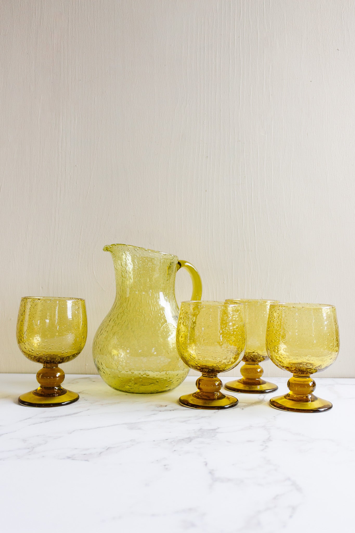 vintage french "verrerie de biot" hand blown pitcher and glasses set ...