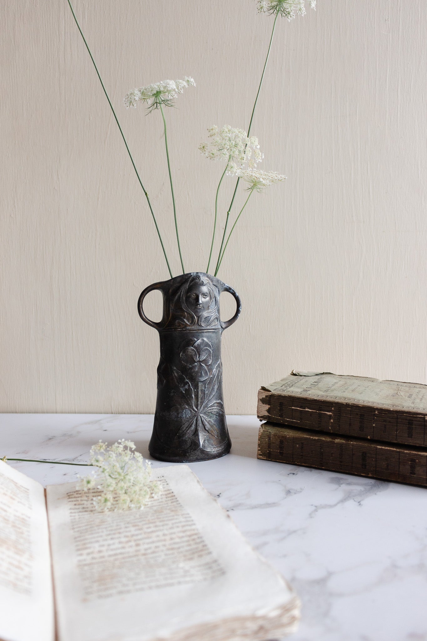 turn of the century French Ettlinger Frères pewter art nouveau vase ...