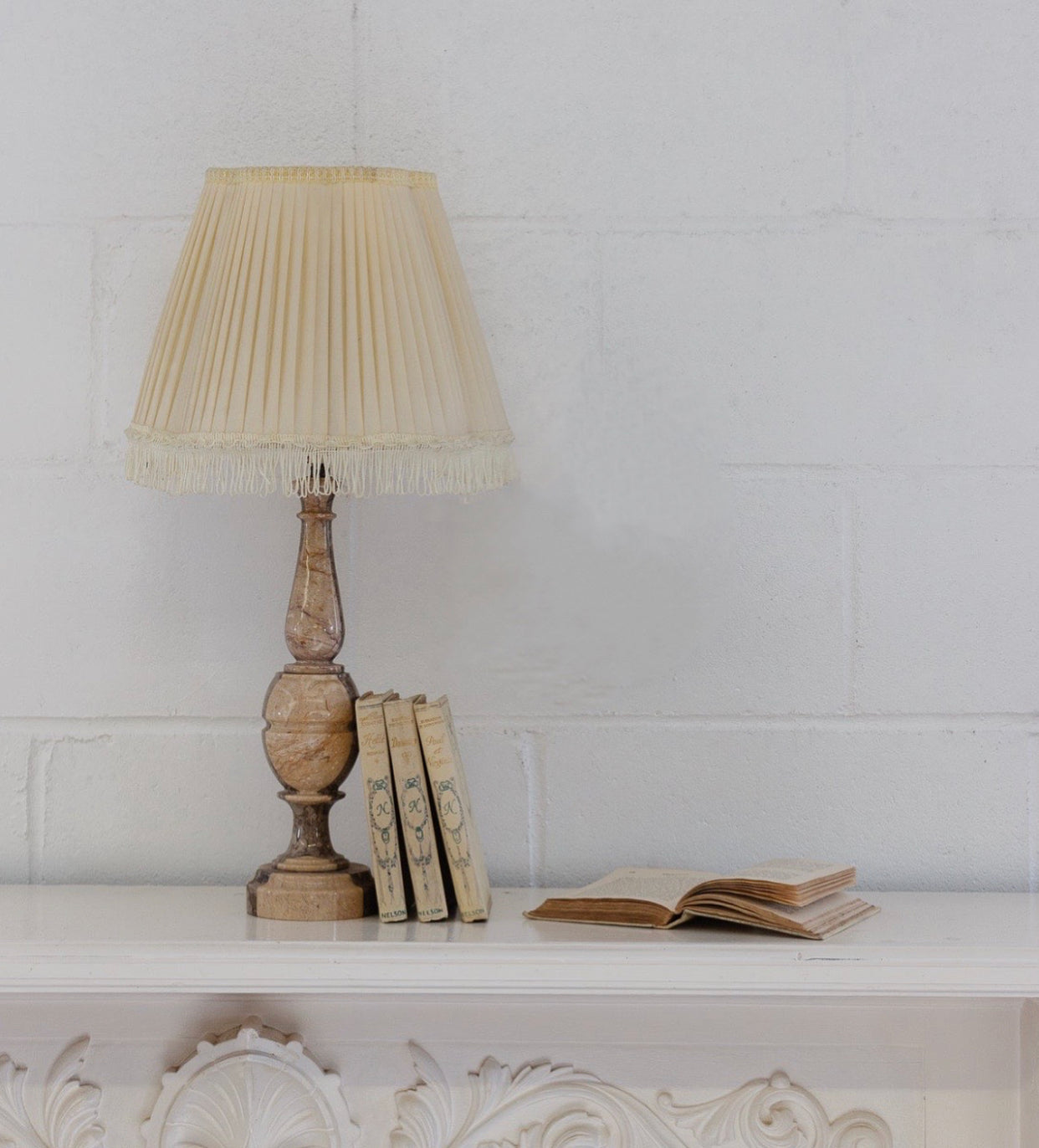 vintage Italian marble lamp with original fringed shade – Joliette